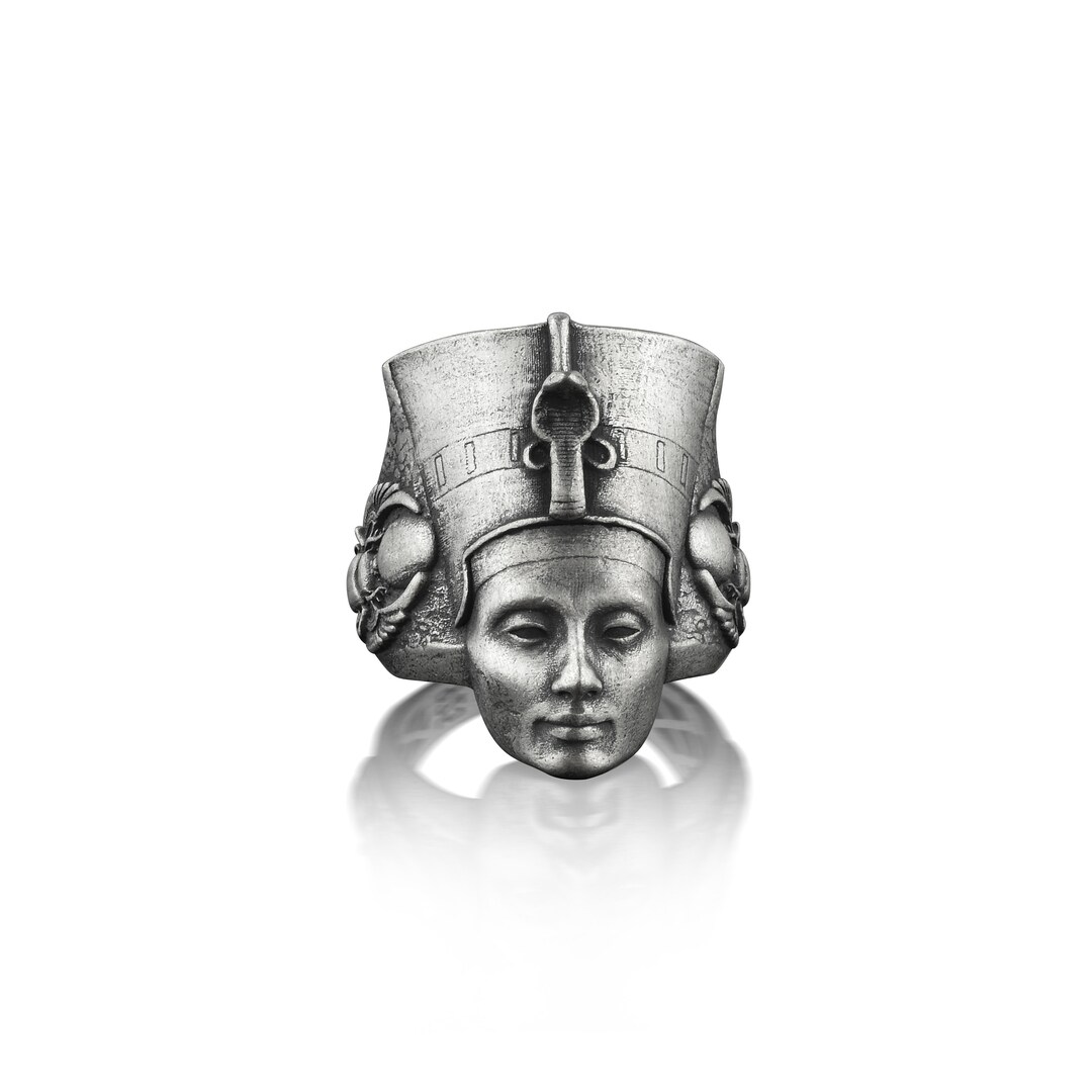 Nefertiti Queen of Ancient Egypt Ring, Engraved Scarab on Side Egyptian ...