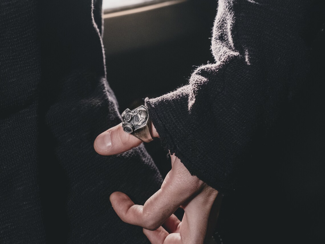 Gas Mask Biker Ring for Men in Sterling Silver Apocalypse - Etsy