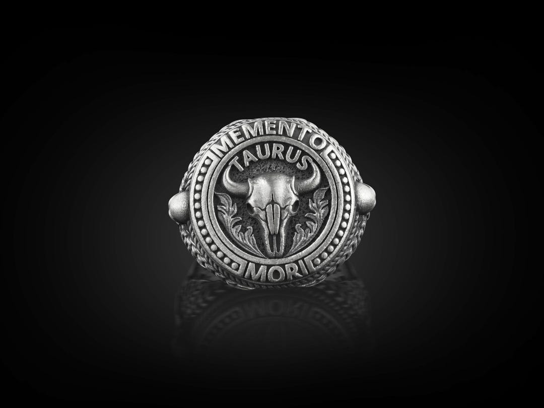 Taurus Memento Mori Biker Ring for Men in Sterling Silver ...