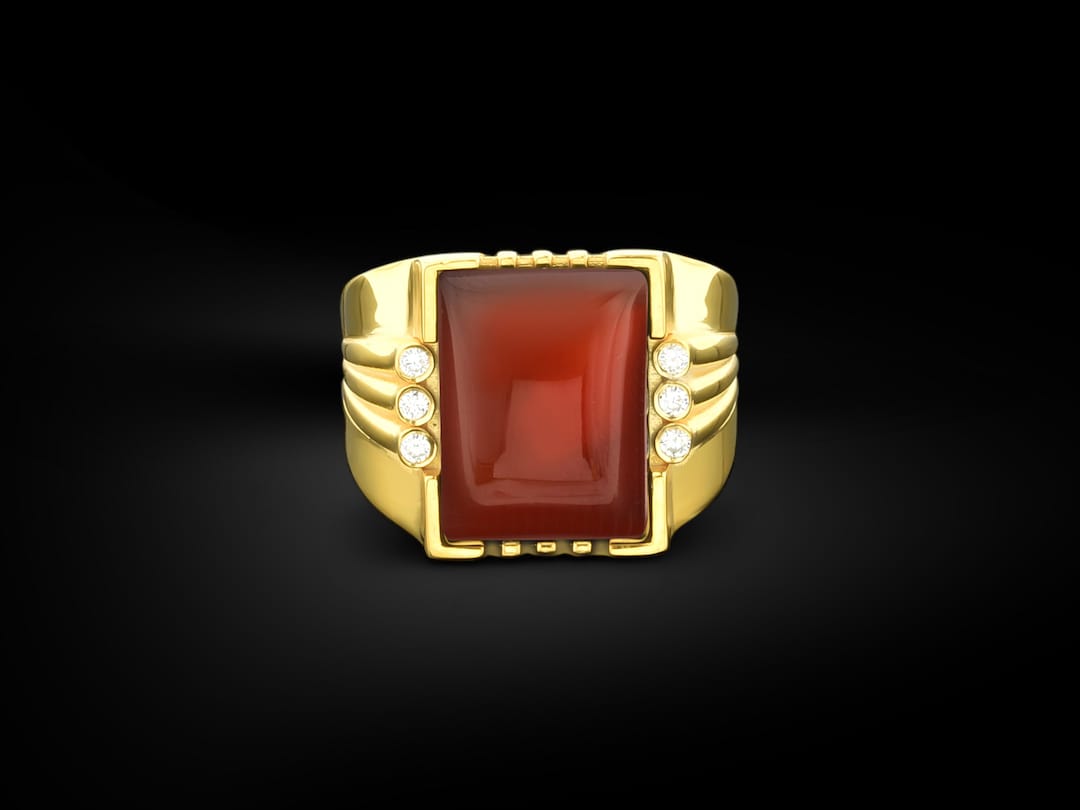 Signet 14k Gold Men Ring With Carnelian Gemstone, Rectangle Cut Large ...