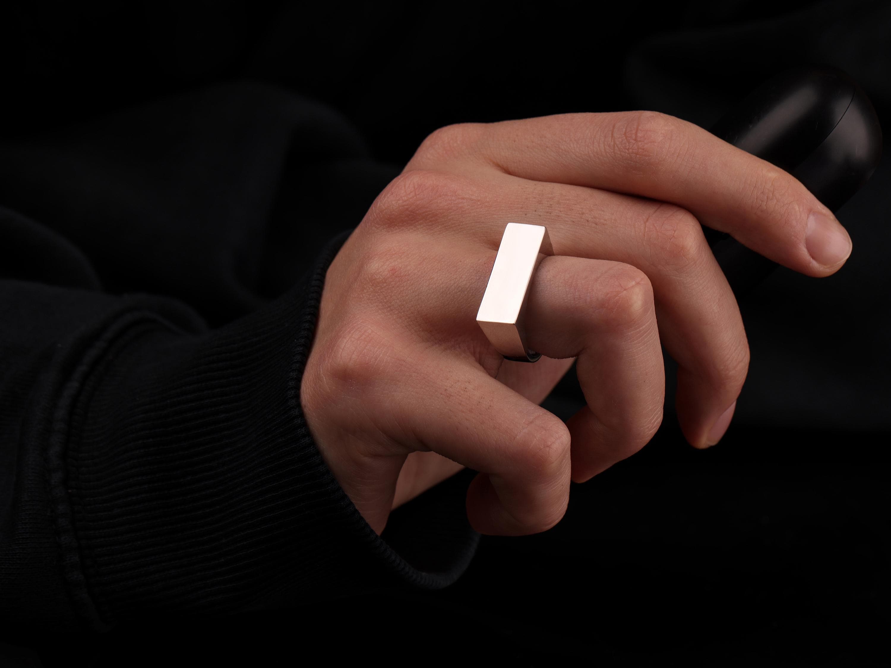 Ractangle Flat Wedding Men Band Silver Rings, Modern Silver Rectangle ...