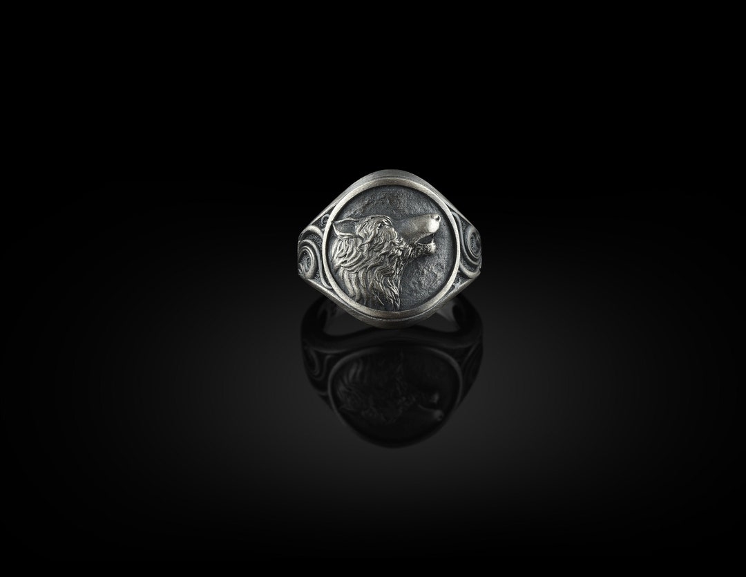 Howling Fenrir Wolf Signet Ring for Men in Sterling Silver - Etsy