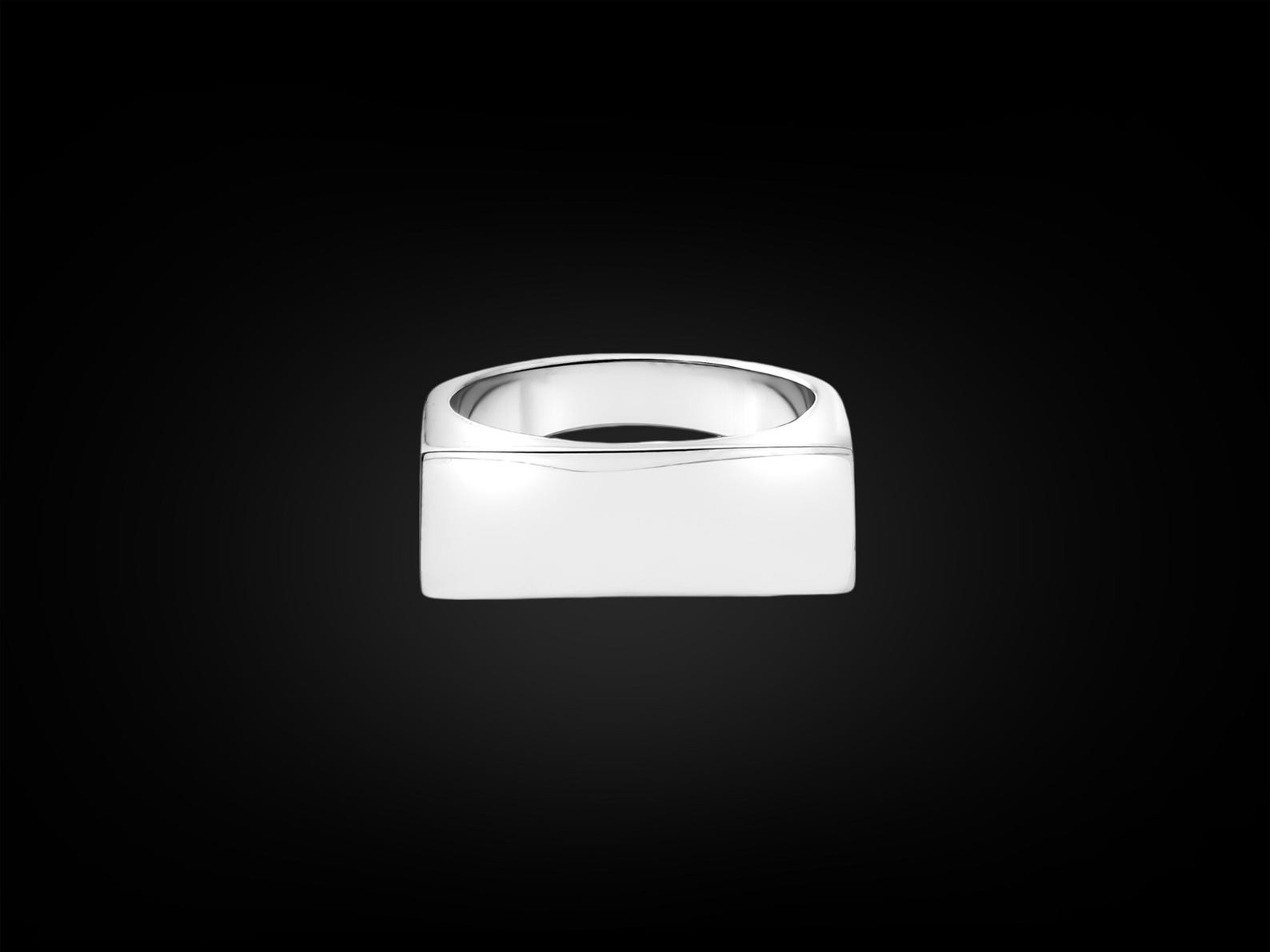 Ractangle Flat Wedding Men Band Silver Rings, Modern Silver Rectangle ...
