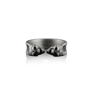 Double Skull Head Sterling Silver Men Adjustable Ring, Double Skull ...