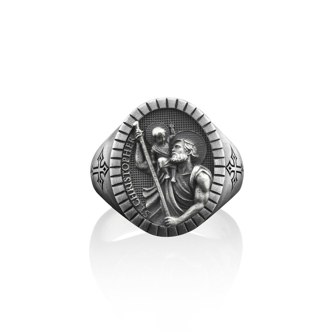 Saint Christopher Signet Ring for Men in Sterling Silver - Etsy
