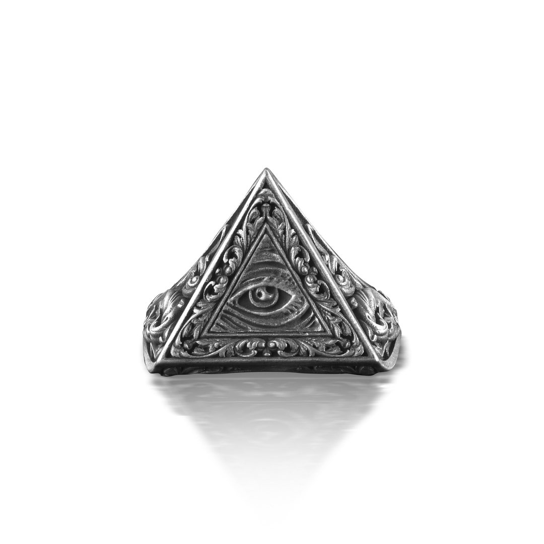 Eye of Providence Ring for Men, Sterling Silver Illuminati Symbol ...