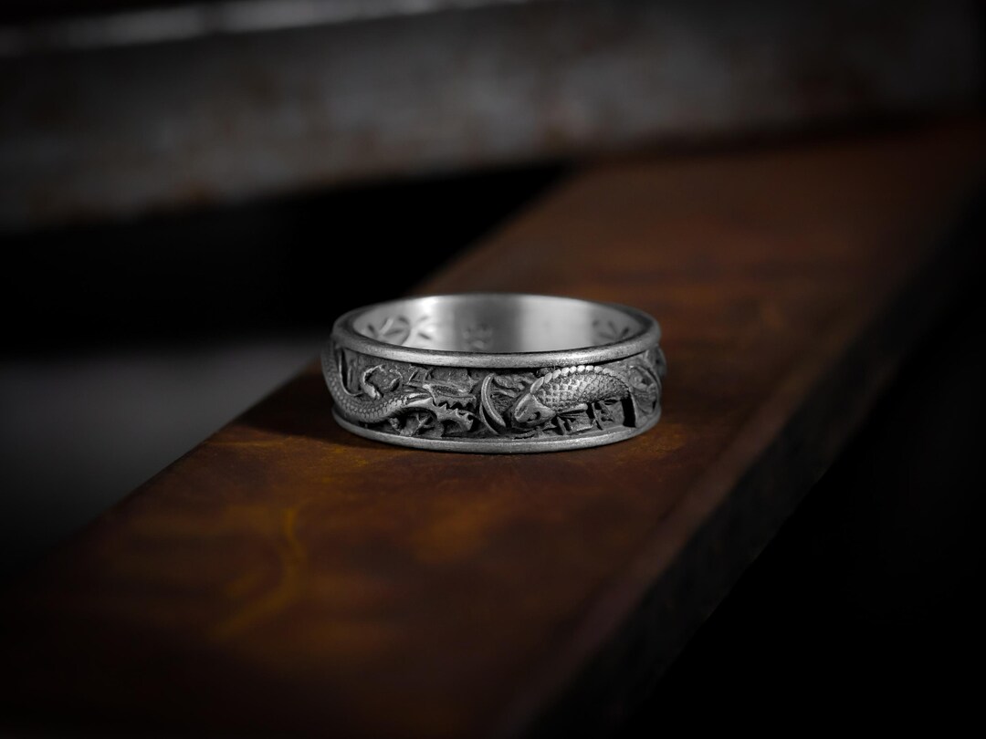 Dragon Vs Koi Carp Fish Japanes Traditional Pattern Men Ring in ...