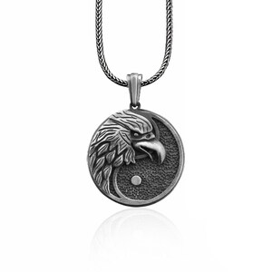 Eagle on Yin and Yang Charm Necklace for Men in Sterling Silver, Yin ...