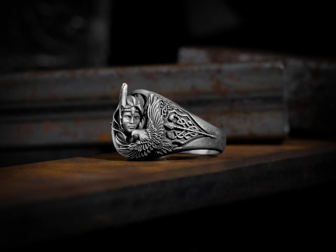 Sterling Silver Valkyrie Ring for Men in Sterling Silver, Goddess Freya ...
