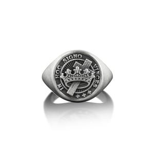 Cross Pinky Signet Ring in Silver, Knight Templar Christian Ring for ...