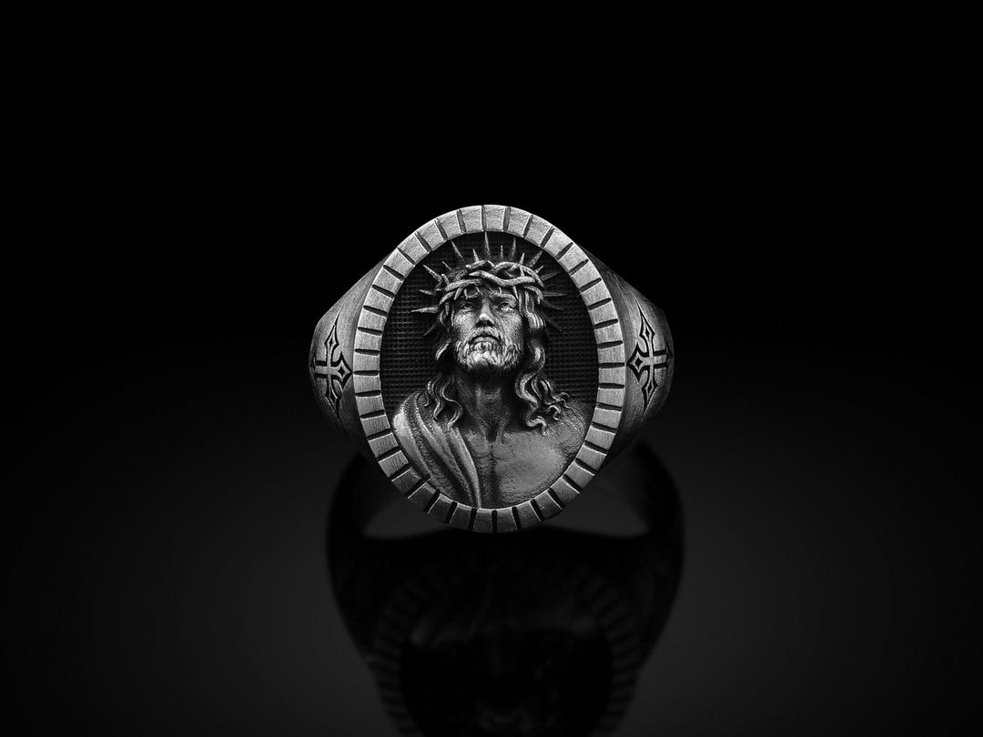 Jesus Engraved Cross Handmade Silver Ring for Men, Savior Jesus ...