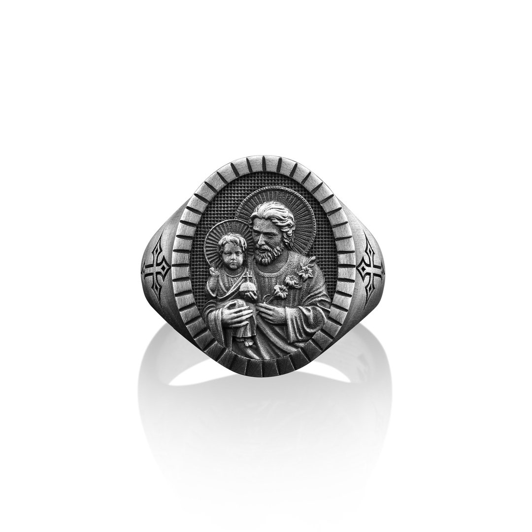 Handmade Saint Joseph Signet Ring for Men , Christian Saint Ring in ...