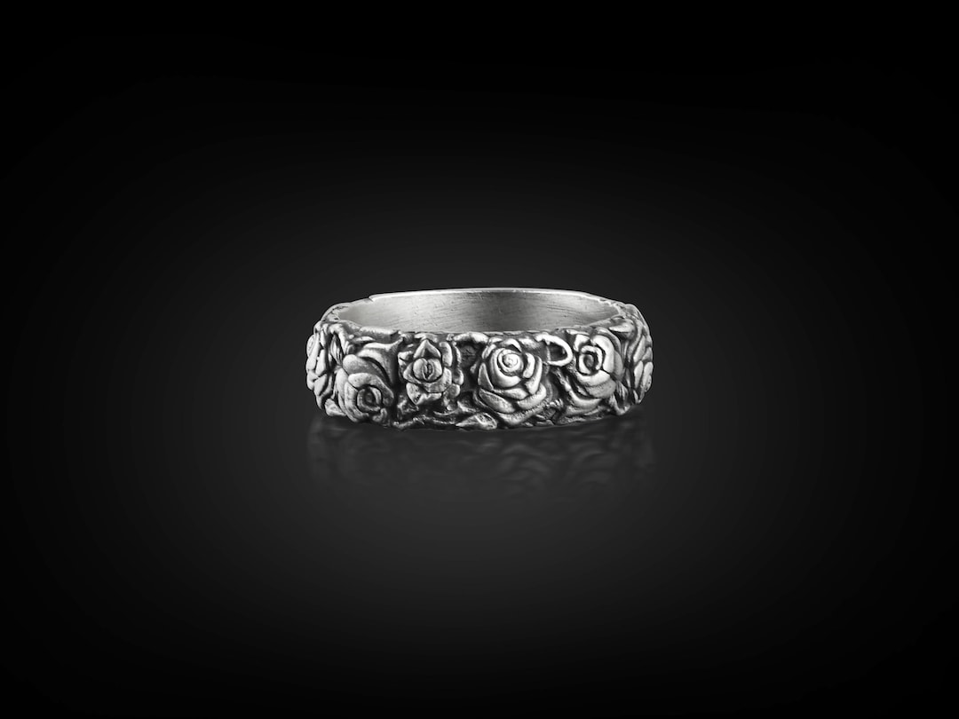 Rose Flower Engagement Ring for Men, Nature Inspired Mens Wedding Band ...