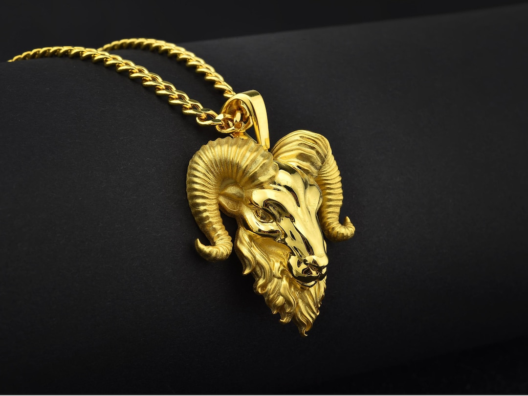 Aies Zodiac Ram Head 21k Gold Men Charm Necklace, 18k Gold Custom ...