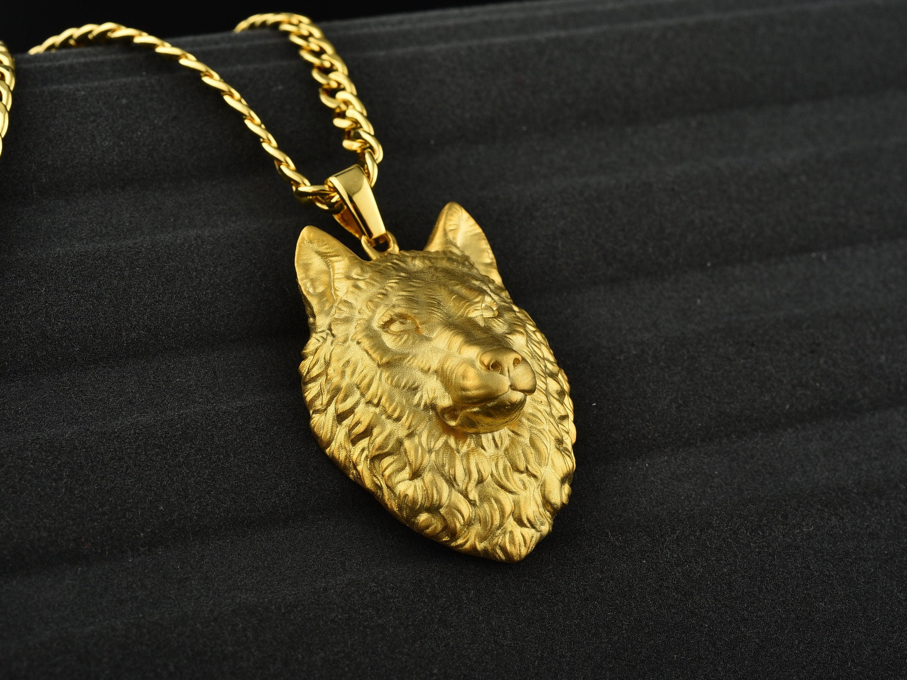 Gold Wolf Necklace 14K Gold Mens Wolf Pendant With Cuban - Etsy Canada
