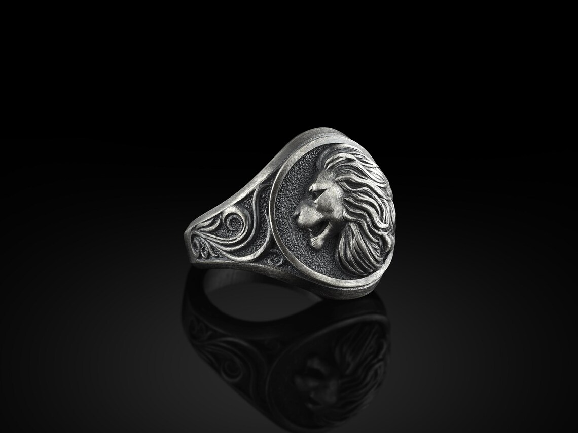 Sterling Silver Zodiac Leo Signet Ring for Men, Lion Men Ring With ...
