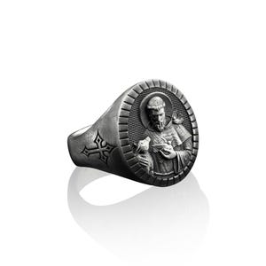 Saint Francis Oxidized Signet Ring for Men, Christian Religious ...