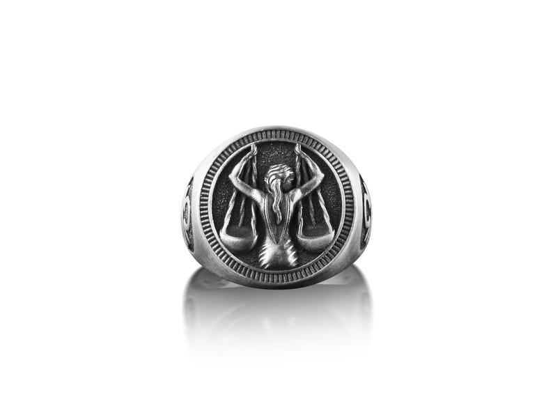 Libra Engraved Signet Ring for Men, Male Pinky Ring in Sterling Silver ...