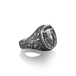 Zodiac Taurus Floral Signet Ring for Men in Sterling Silver - Etsy