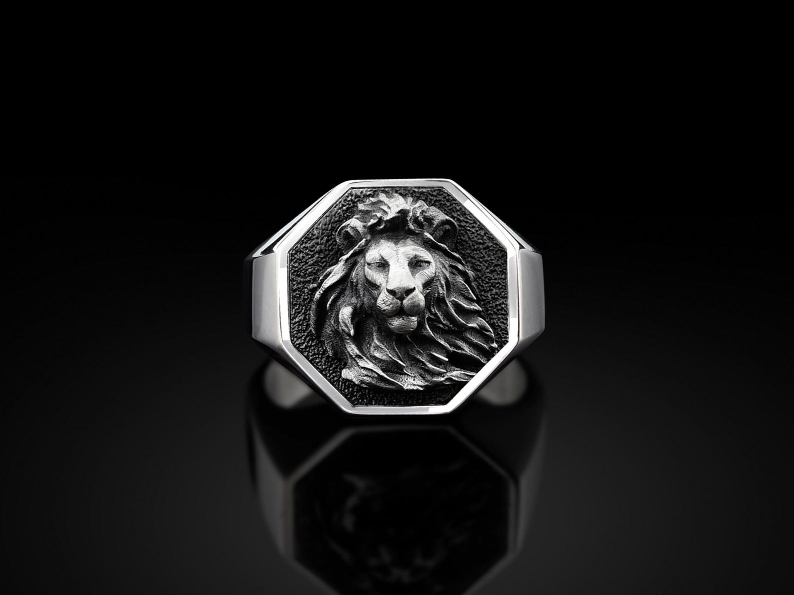 925 Silver Maned Lion Signet Mens Ring, Handmade Silver Lion Man Ring ...