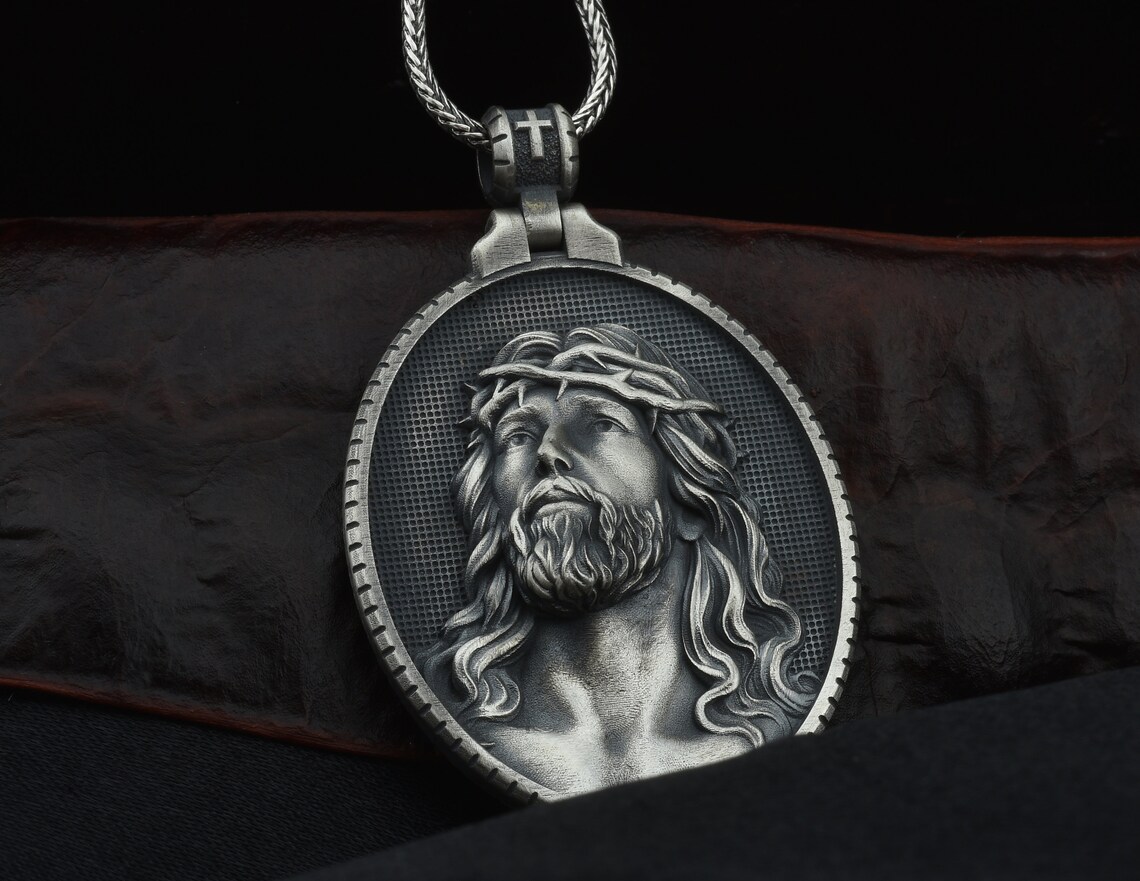 Silver Jesus Mens Necklace Christ Jesus Solid Silver Man - Etsy