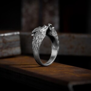 Twin Wolf Sterling Silver Band Ring for Men, Wolf Family Good Wedding Ring Gift for Mens, Animal ...
