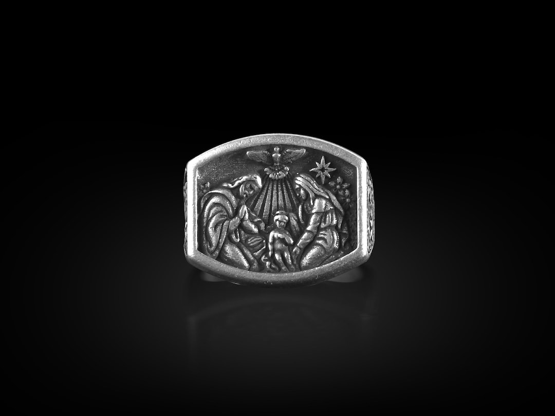Baby Jesus Nativity Signet Ring for Men, Star of Bethlehem Ring, Hail ...