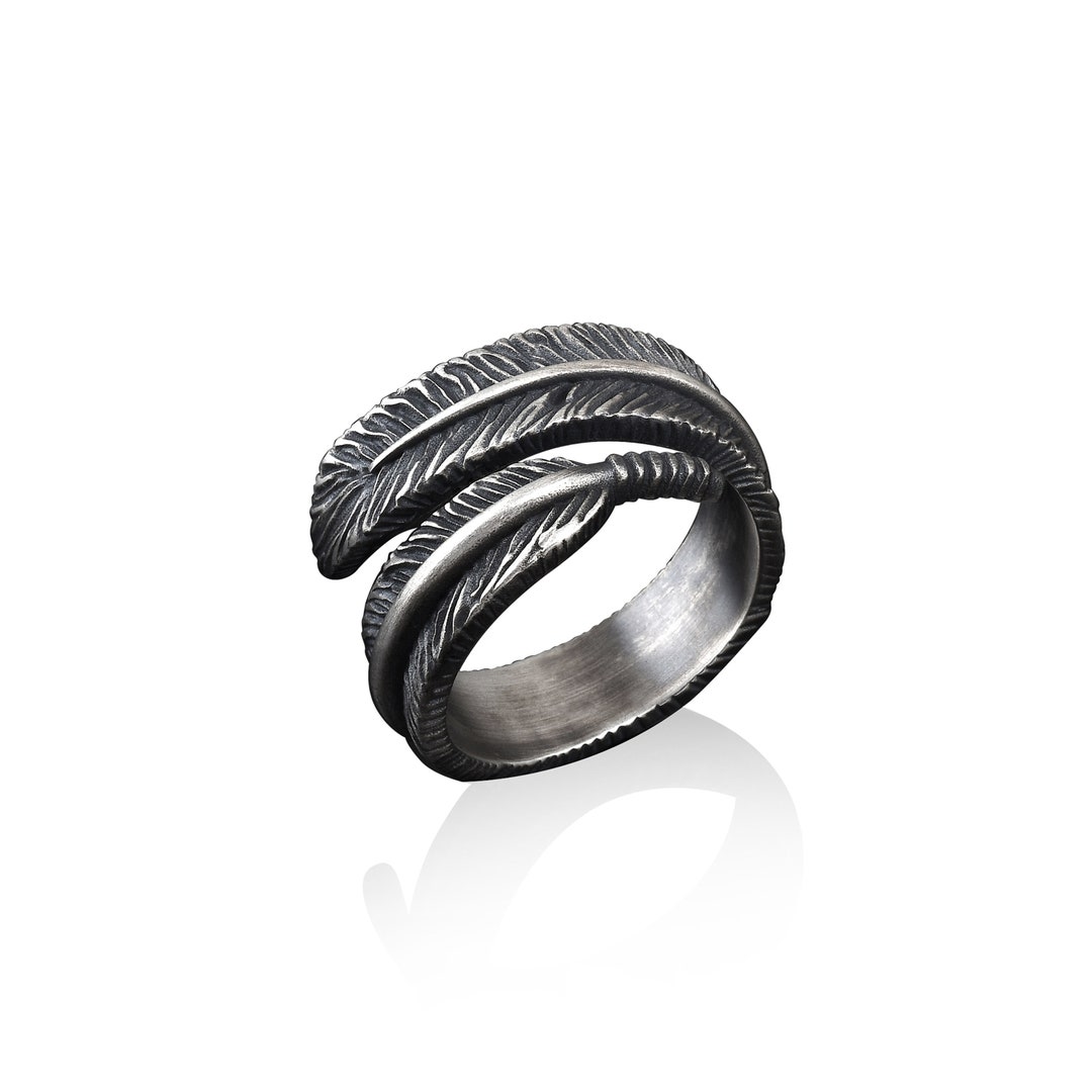 Silver Feather Ring, Sterling Silver Men Jewelry, Oxidized Feather Ring ...