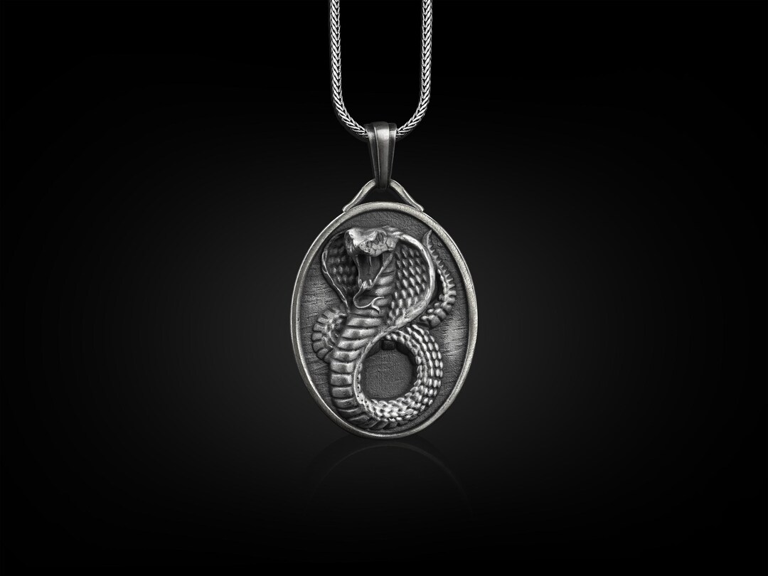 Snake Oval Medal Pendant Necklace in Silver, Personalized Animal ...