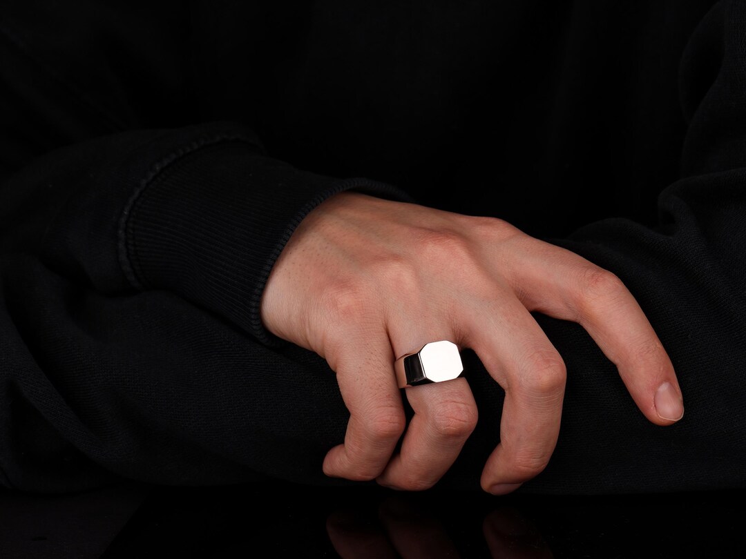 Plain Flat Signet Ring for Men in Silver, Modern Mens Signet Silver Ring, Unique Mens Wedding ...