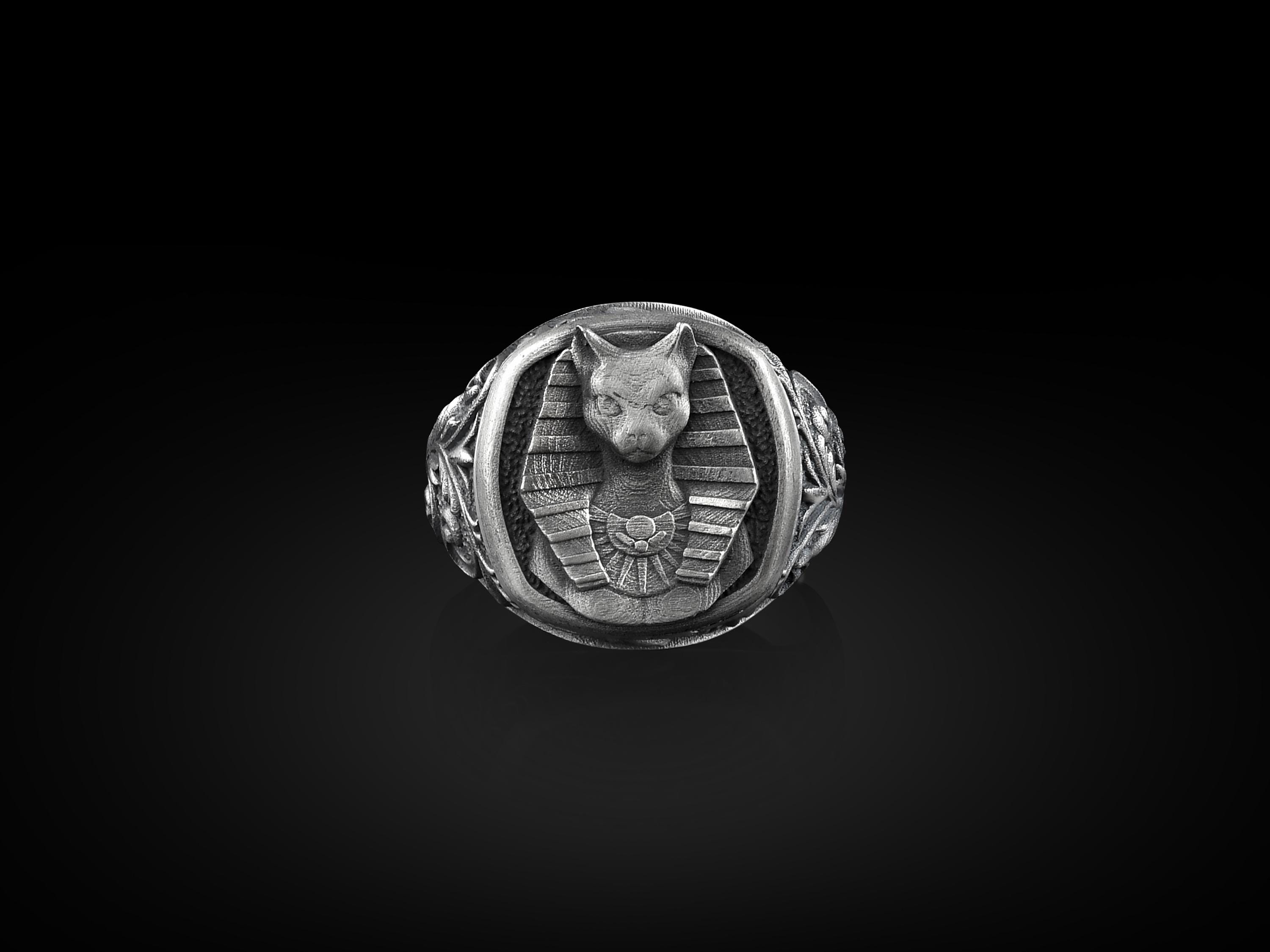Egyptian Goddess Bastet Ring, Ancient Egyptian Mythology, Sterling ...