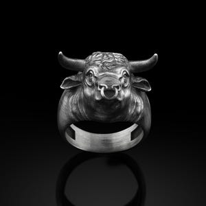 Angry Bull Silver Ring, 3D Bull Head Silver Men Jewelry, Taurus Bull ...