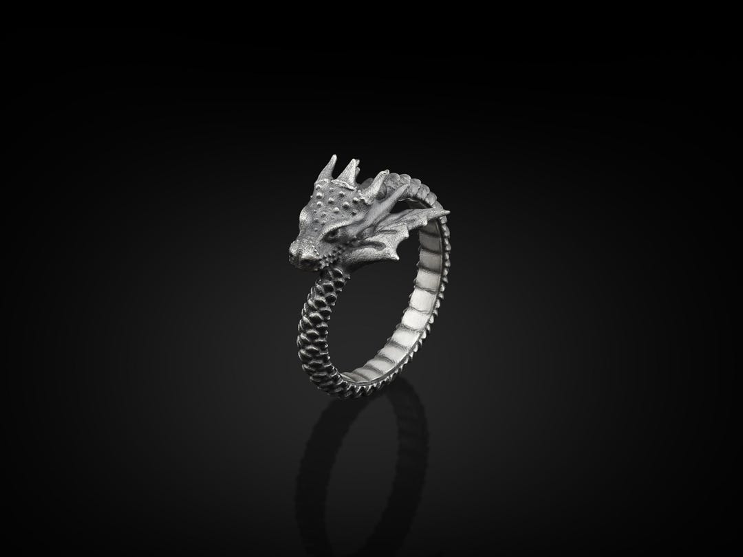 Dragon Handmade Sterling Silver Band Ring for Men, Dragon Mythology ...