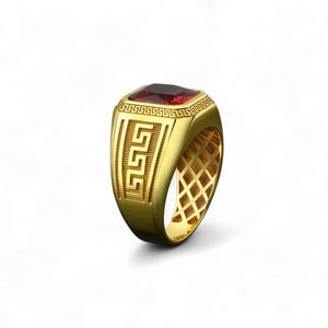 Red Ruby Stone 14k Gold Men Wedding Rings, Wedding Gold Men Jewelry ...