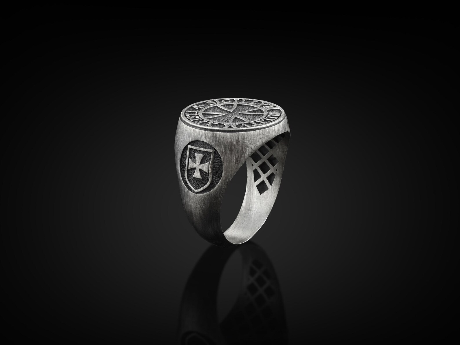 Cross Knights Templar Seal Handmade Sterling Silver Signet Ring, Cross ...