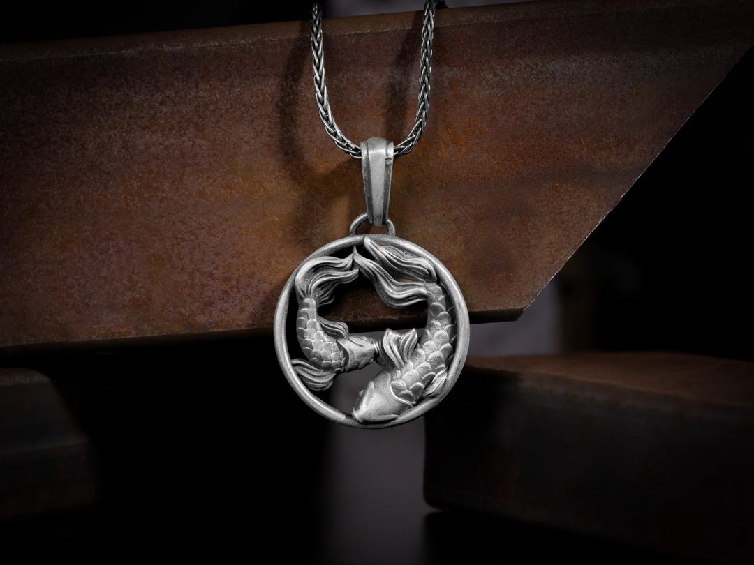 Pisces Zodiac Sign Unique Pendant Necklace in Silver for Men, Engraved ...