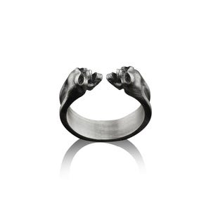 Double Skull Head Sterling Silver Men Adjustable Ring, Double Skull ...