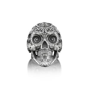 Skull With Spiral Eyes Ring for Men in Silver, Unique Gothic Men Ring ...