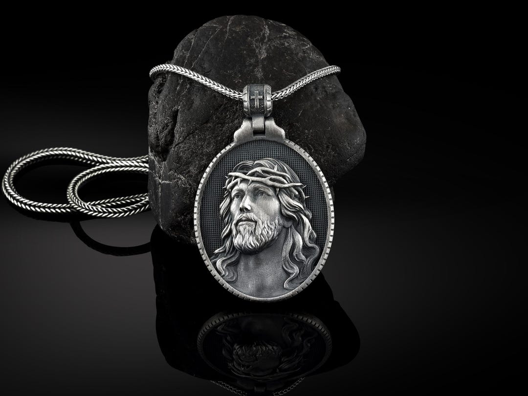 Silver Jesus Mens Necklace, Christ Jesus Solid Silver Man Medallion ...