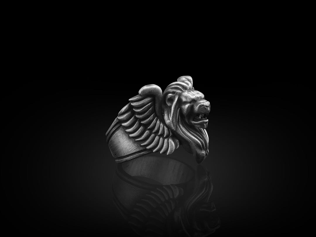 Lion of Venice Sterling Silver Ring for Men, Winged Lion Medieval Ring ...