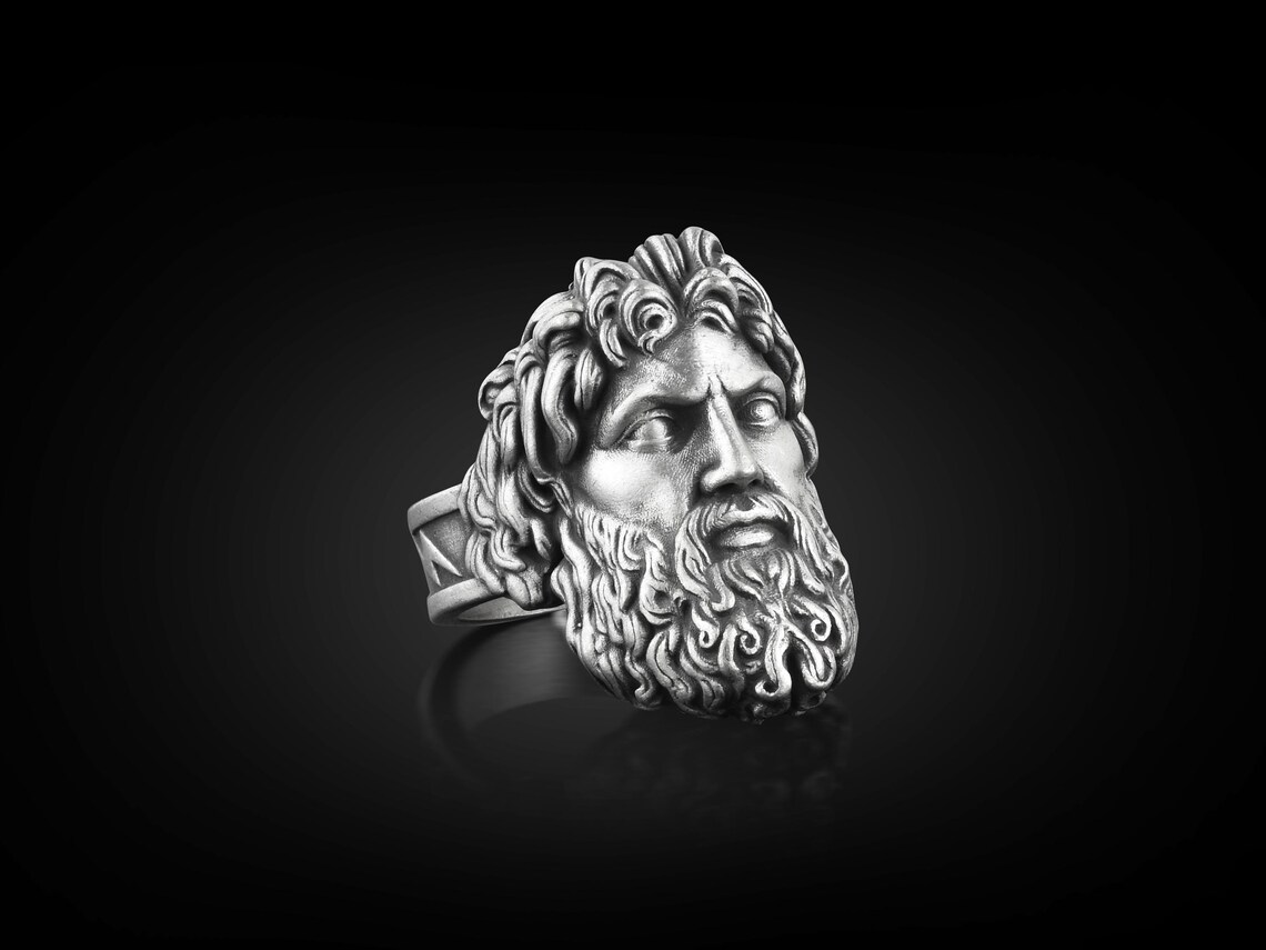 Zeus King of the Gods Ancient Ring for Men in Sterling Silver, Greek ...