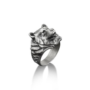 Grizzly Bear Mens Ring in Silver, Animal Ring for Boyfriend in Unusual ...