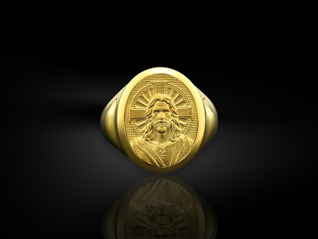 Christ Jesus Signet Men Ring in 14k Gold, Religious 18k Gold Jewelry ...