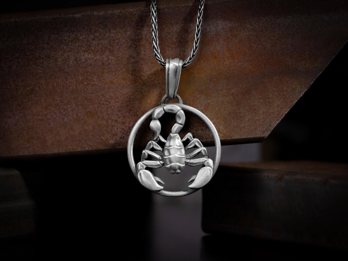 Scorpio Astrology Pendant Necklace in Silver for Men, Engraved Scorpion ...