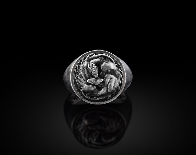Silver Wing Ring Signet Ring, Bird Ring, Dragon Scales, Dragon Ring ...