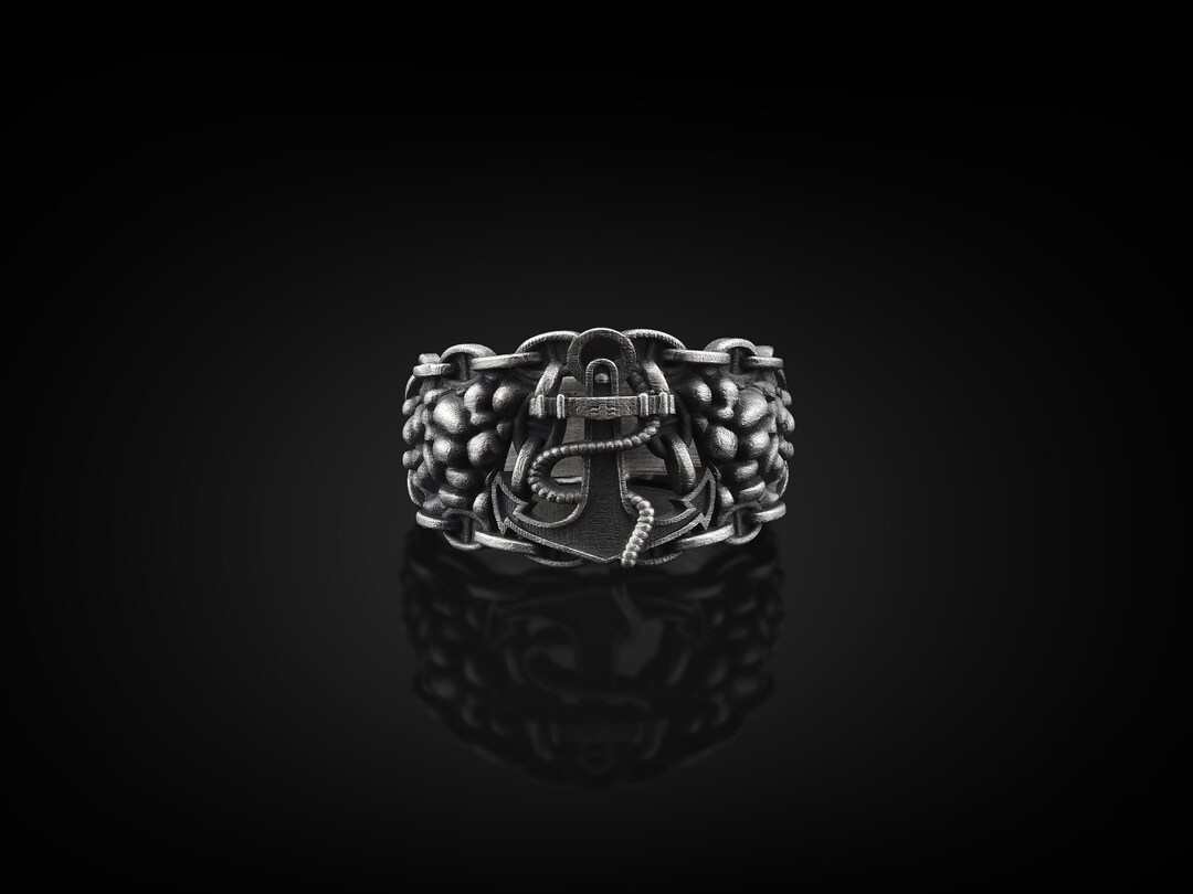 Anchor With Rope Handmade Sterling Silver Men Ring, Anchor Silver ...
