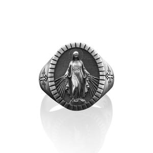 Handmade Virgin Mary Miraculous Signet Ring for Mens, Holy Mother ...