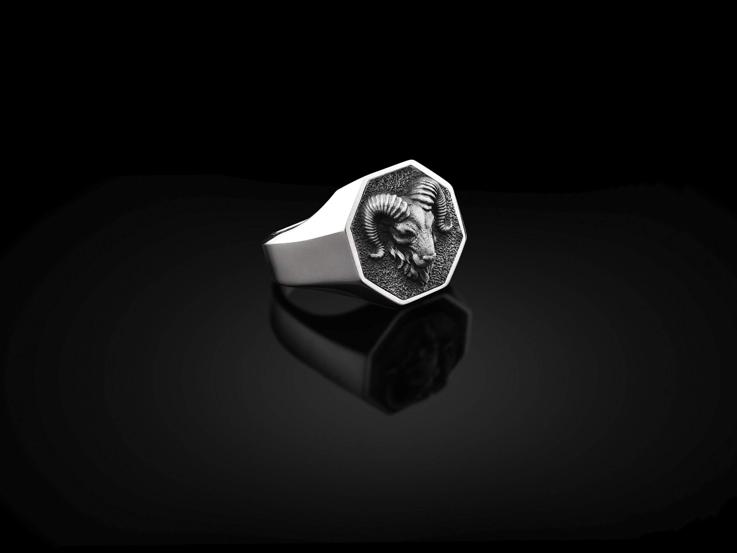 Ram Head Signet Silver Men's Ring 925 Silver Aries Ram - Etsy