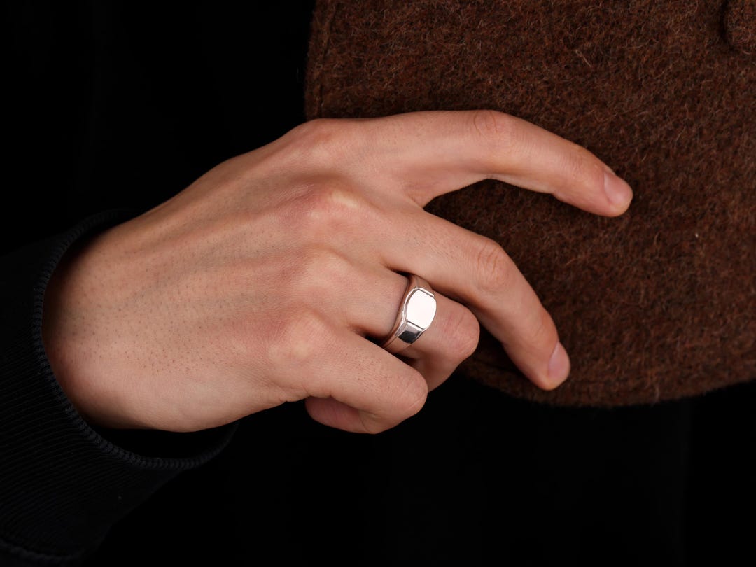 Silver Minimalist Signet Mens Ring, Sleek and Modern Design Men Wedding ...