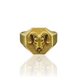 Pinky Ram Men Gold Ring, 14k Gold Signet Ram Ring, 18k Gold Zodiac Ram ...